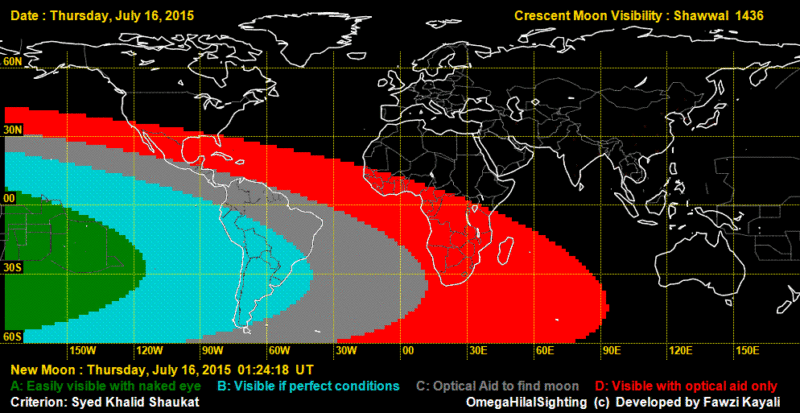 Crescent Moon Visibility Map for Shawwal 1436 AH - Alhabib's Blog