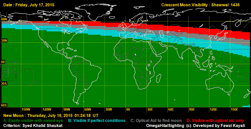 Crescent Moon Visibility Map for Shawwal 1436 AH - Alhabib's Blog